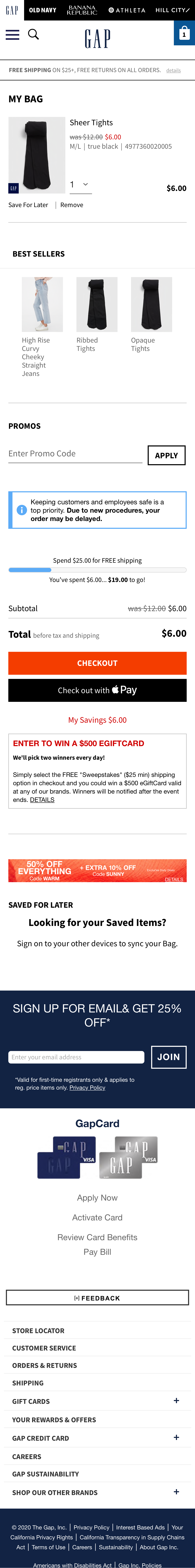 GAP’s Mobile Cart – 519 of 826 Cart Examples – Baymard Institute