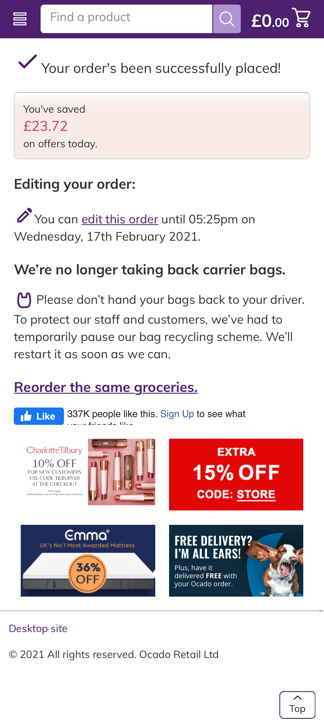 Ocado’s Mobile Receipt / Order Confirmation – 157 of 355 Receipt ...