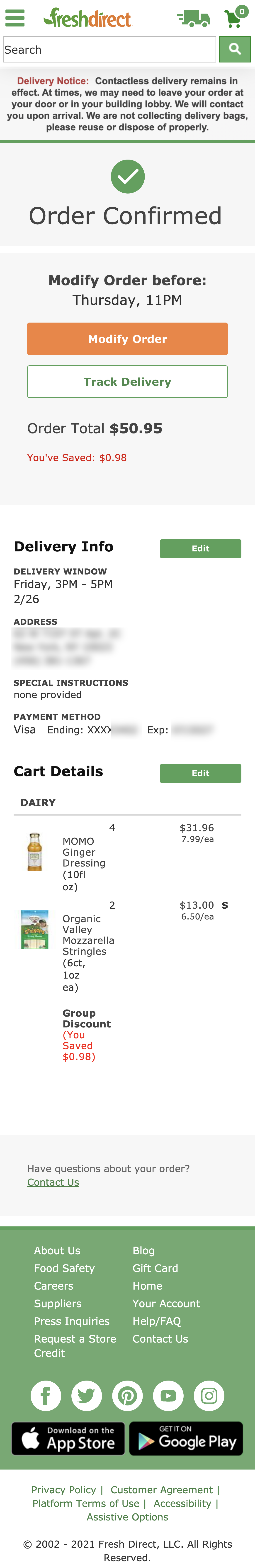 FreshDirect’s Mobile Receipt / Order Confirmation – 298 of 504 Receipt ...