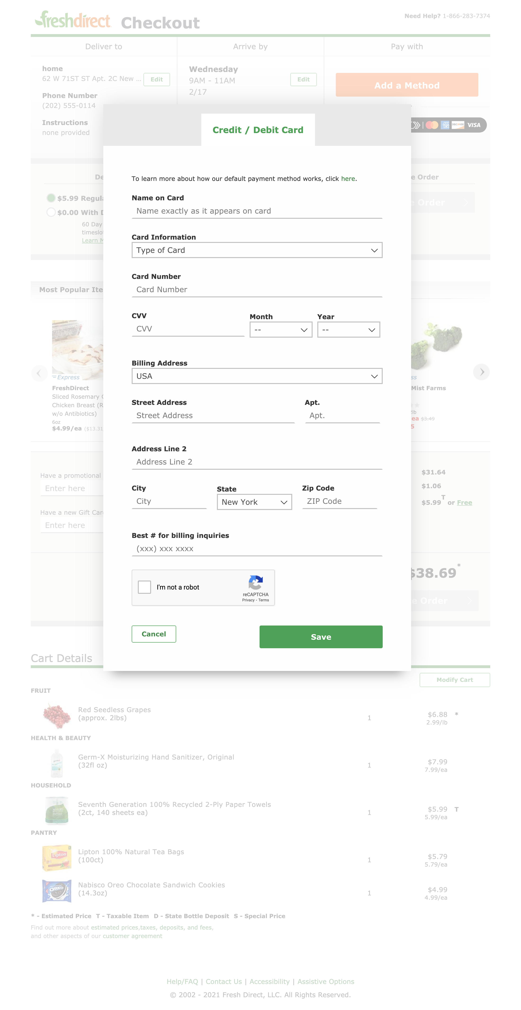 FreshDirect’s Billing Address – 331 of 599 Billing Address Examples ...
