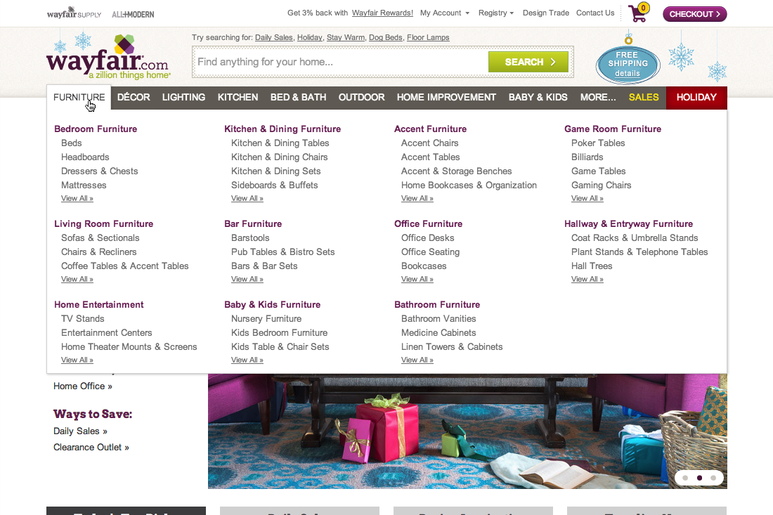 Wayfair’s Main Navigation – 1135 of 1234 Main Navigation Examples ...