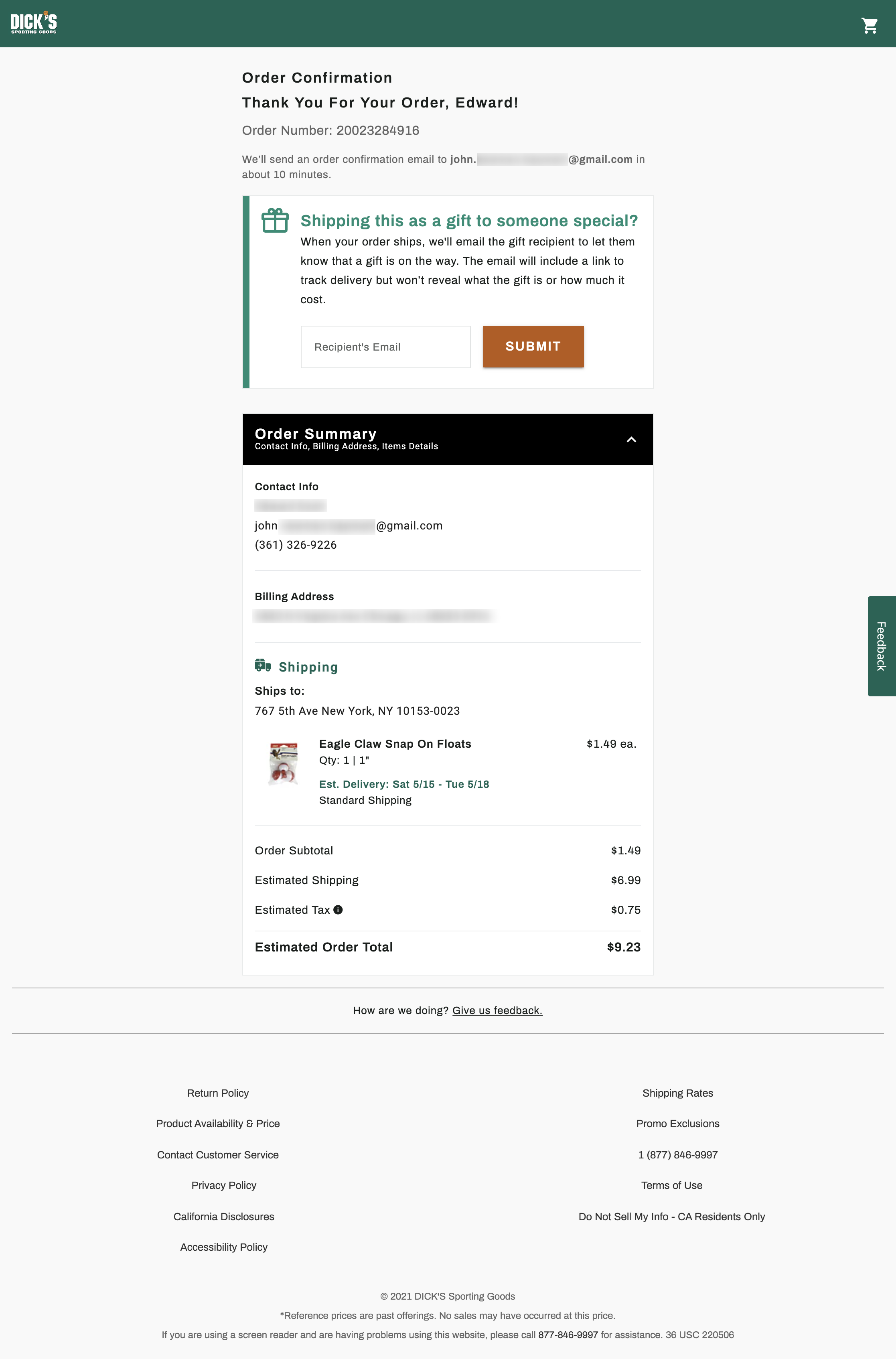 Dick’s Sporting Goods’ Receipt / Order Confirmation – 365 of 656 ...