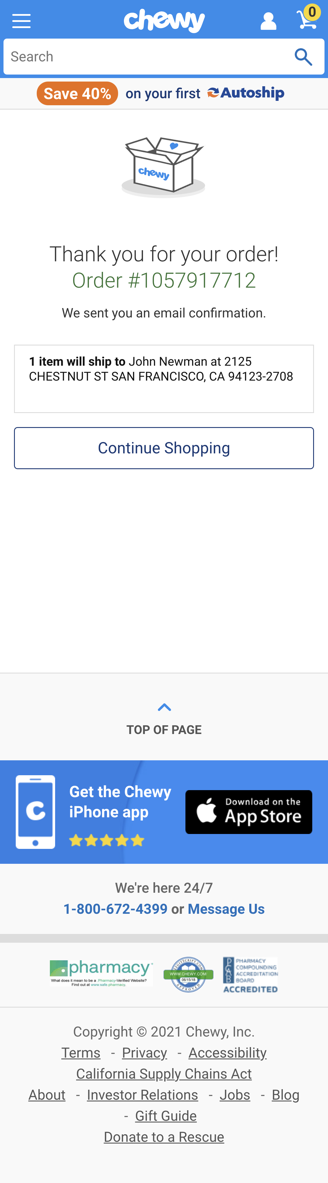 Chewy’s Mobile Receipt / Order Confirmation – 330 of 577 Receipt ...