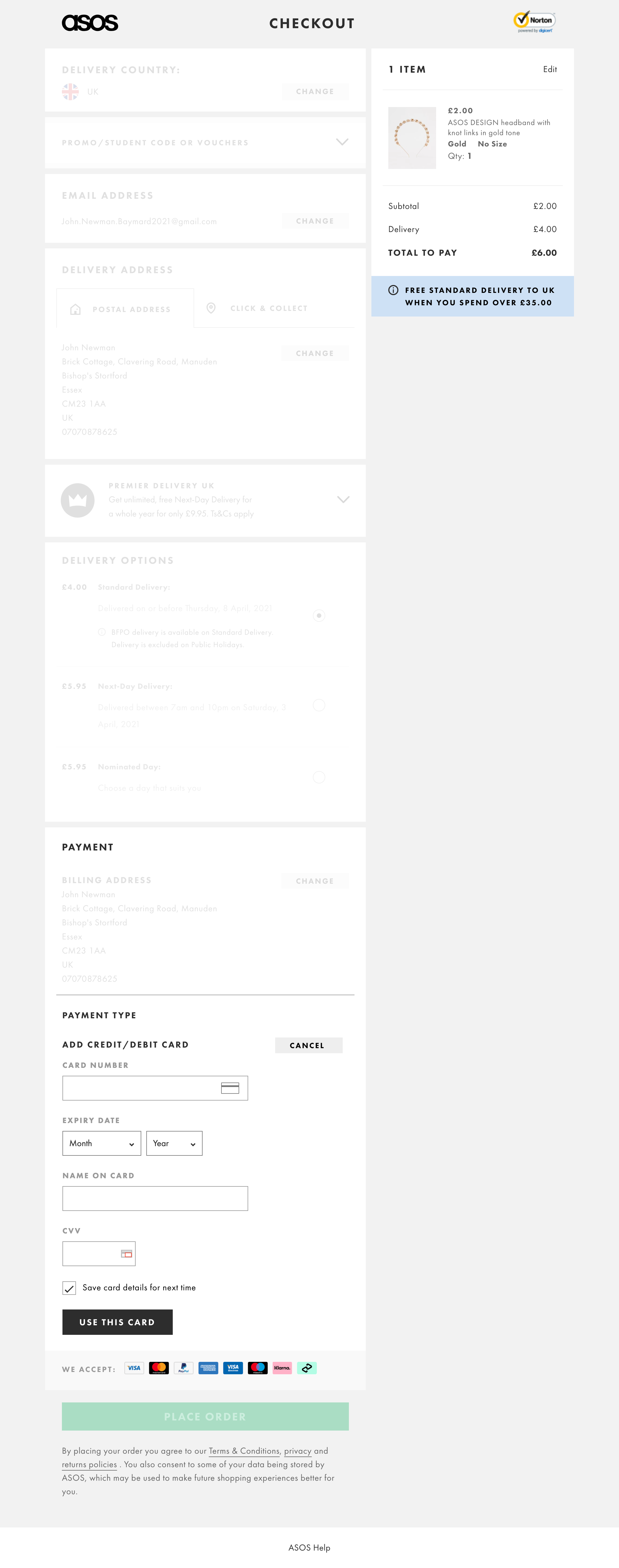 ASOS’ Payment – 576 of 1031 Payment Examples – Baymard Institute