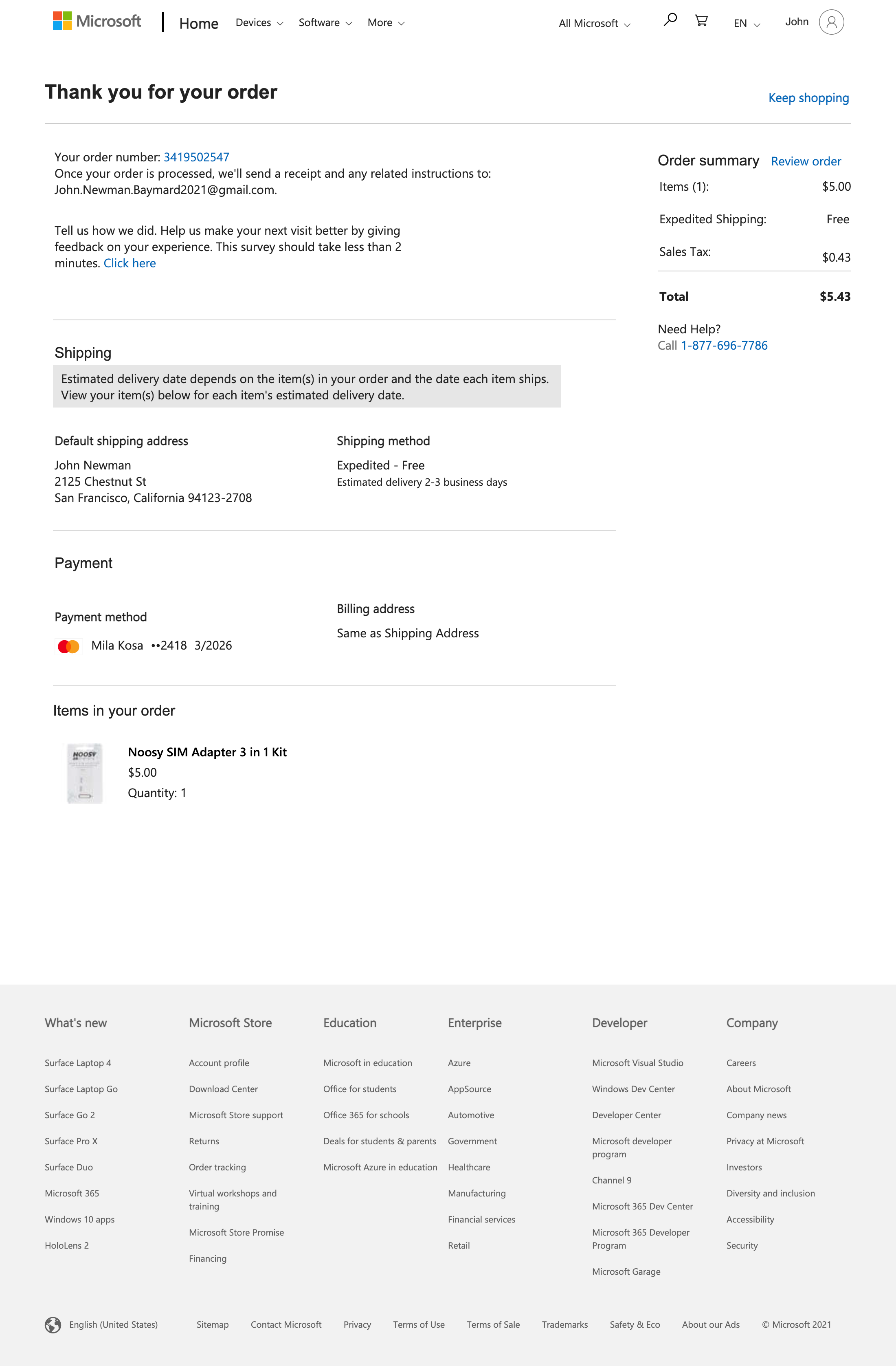 Microsoft’s Receipt / Order Confirmation – 376 of 656 Receipt / Order ...