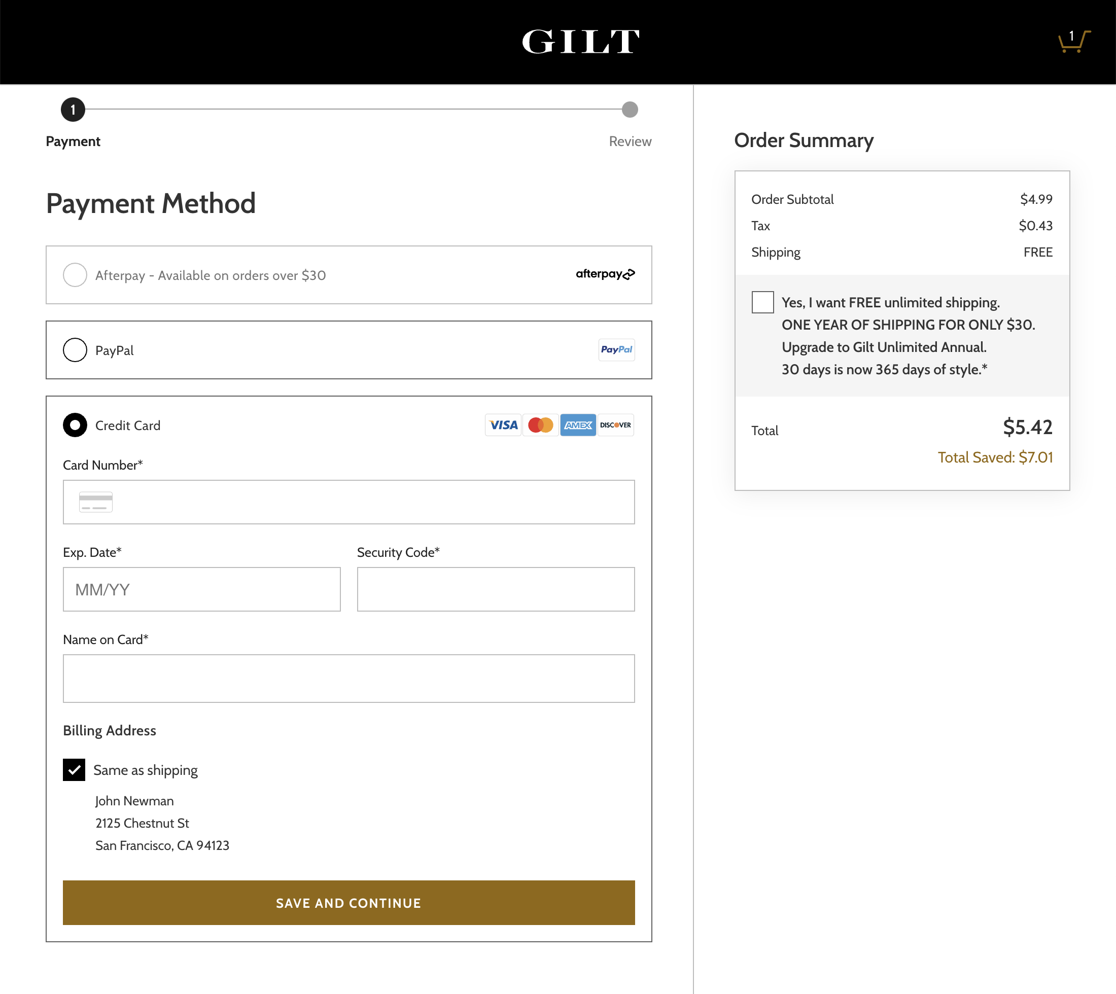 Gilt’s Billing Address – 193 of 556 Billing Address Examples – Baymard ...