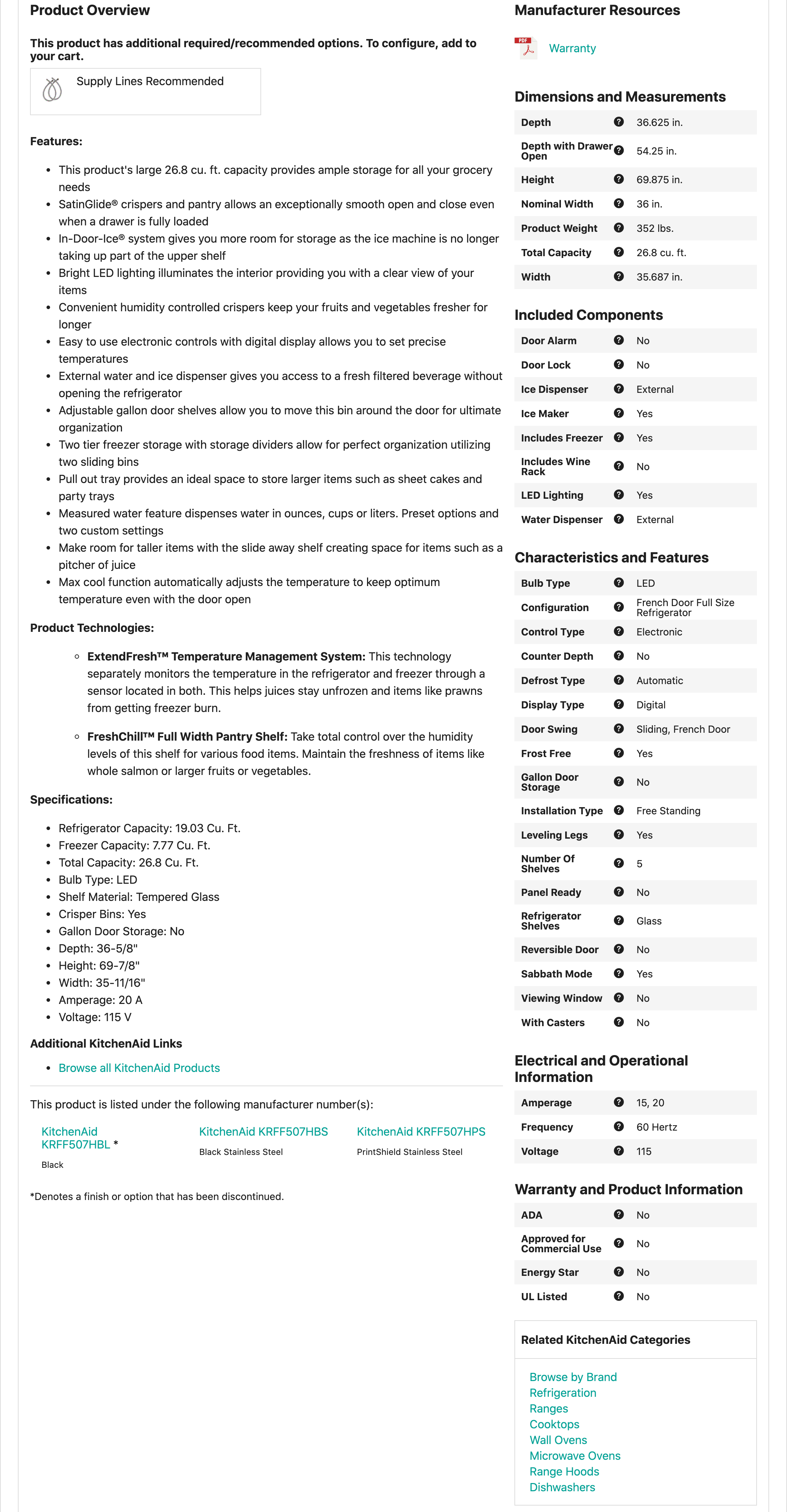 Build.com’s Spec Sheet – 146 of 246 Spec Sheet Examples – Baymard Institute