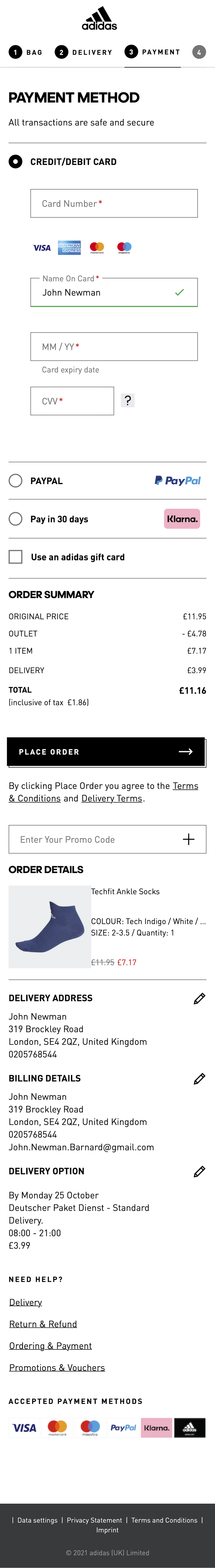 Adidas’ Mobile Payment – 405 of 1031 Payment Examples – Baymard Institute