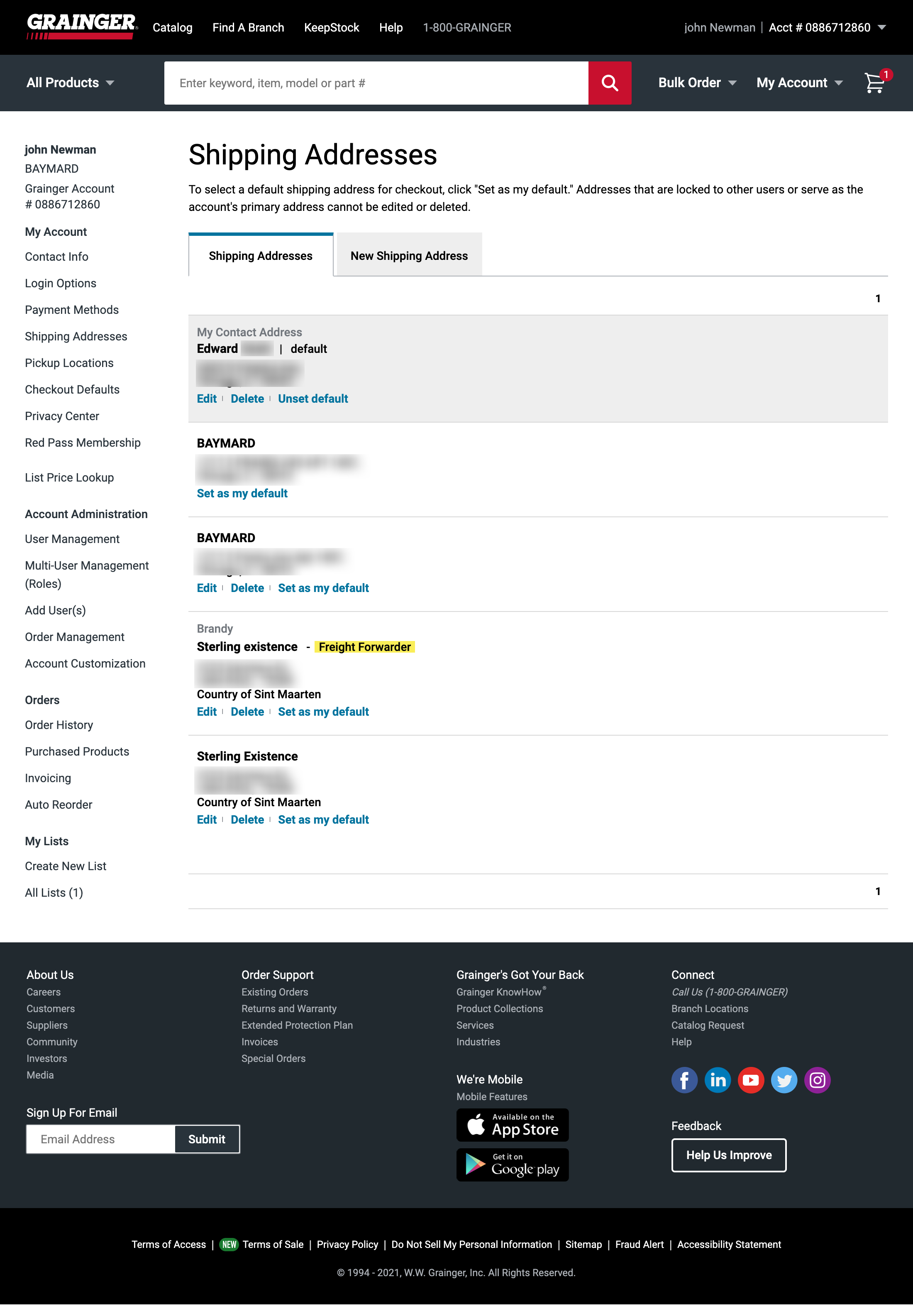 Grainger’s Address Book – 191 of 271 Address Book Examples – Baymard ...