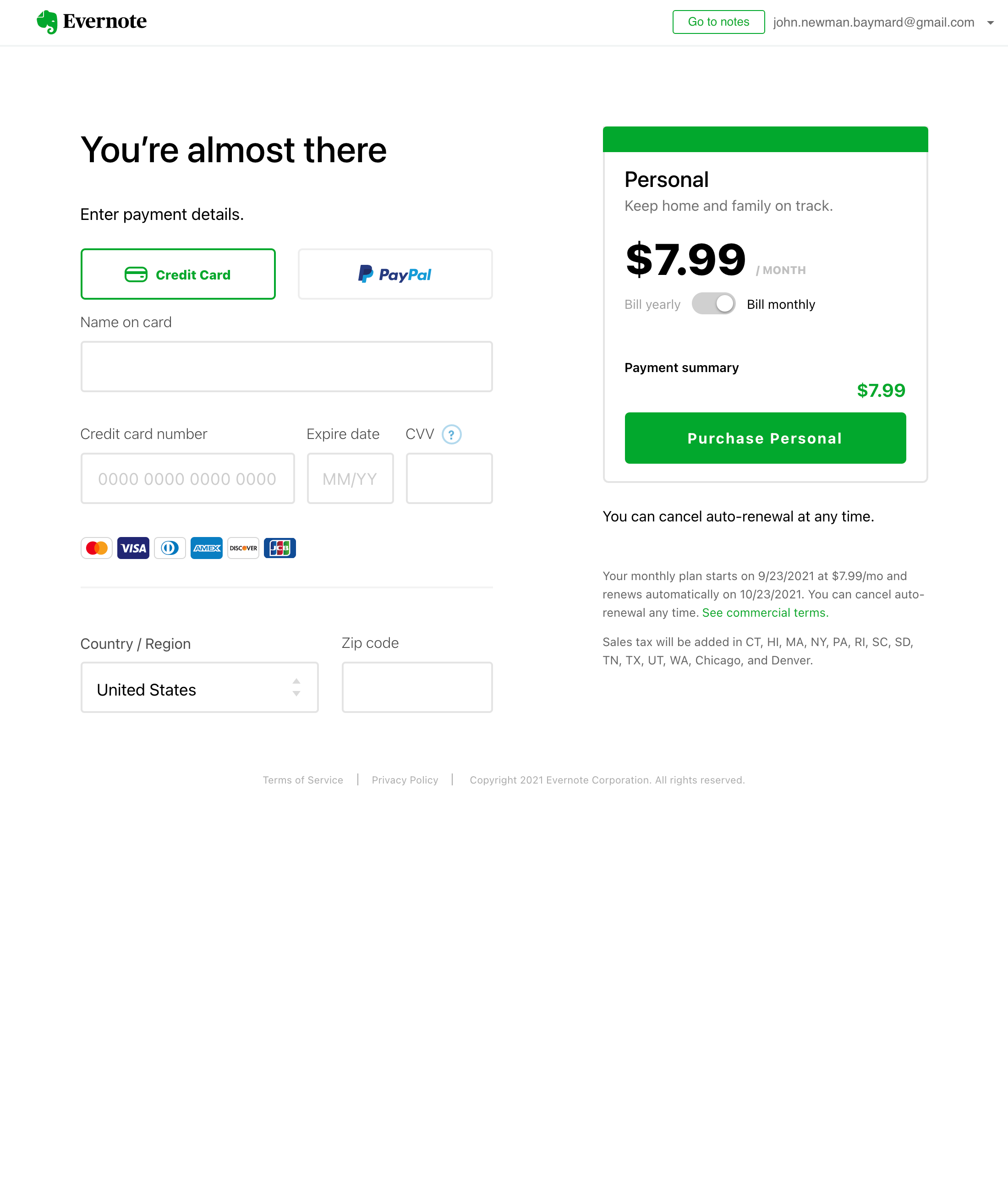 Evernote’s Payment – 418 of 1003 Payment Examples – Baymard Institute